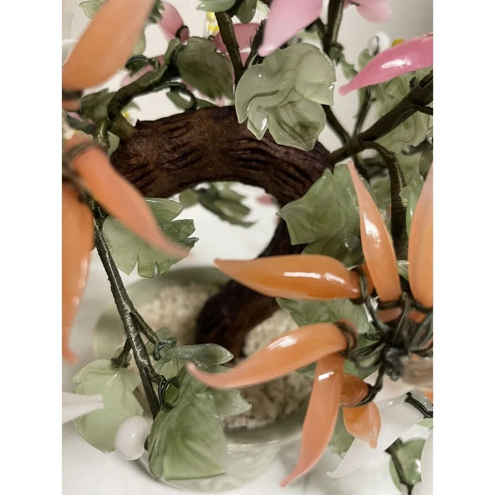 Art | Vintage Asian Jade Stone Glass Bonsai Tree Celadon Pot Pink ...